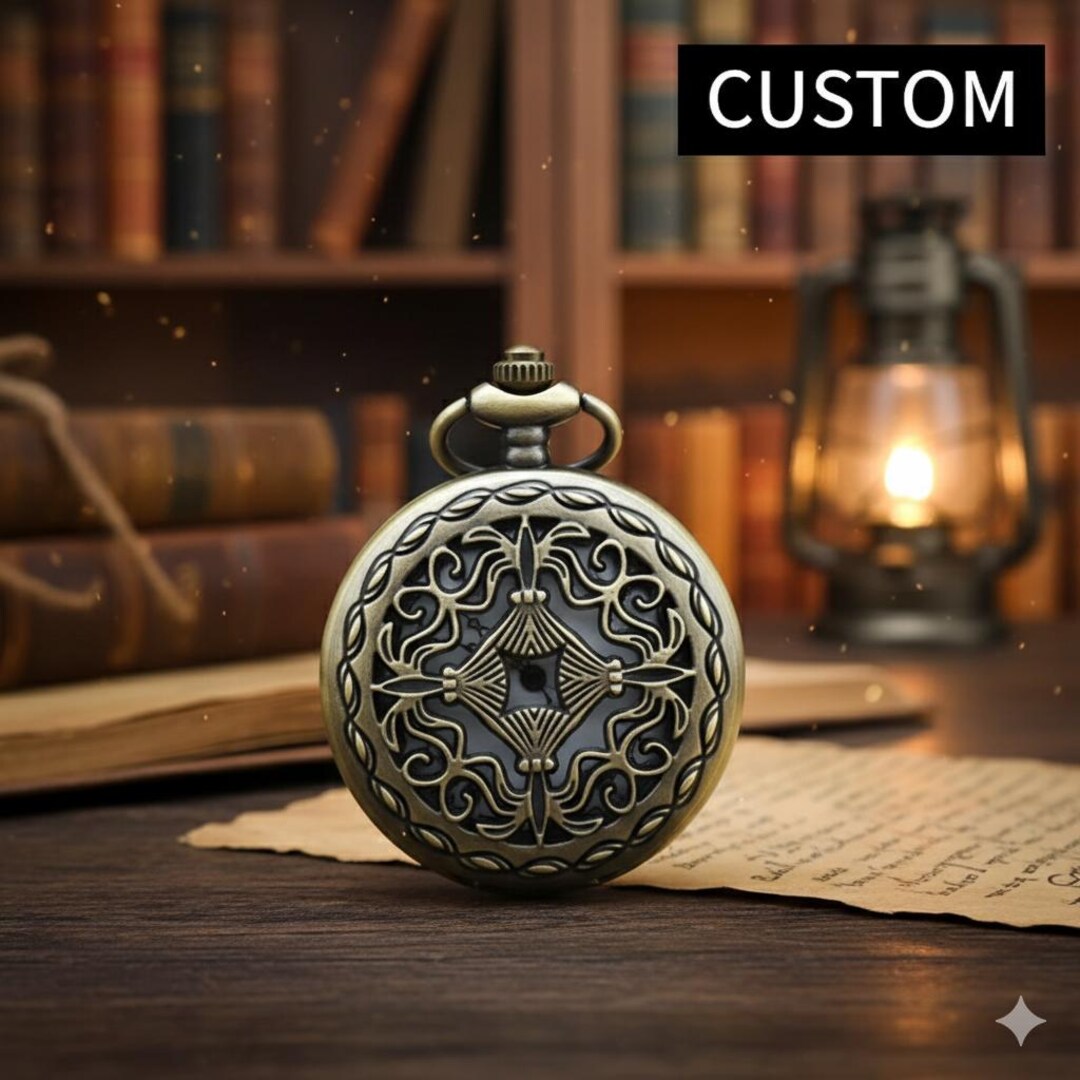 Vintage Cutout Pocket Watch | Custom Engraved Bronze Filigree Necklace ...