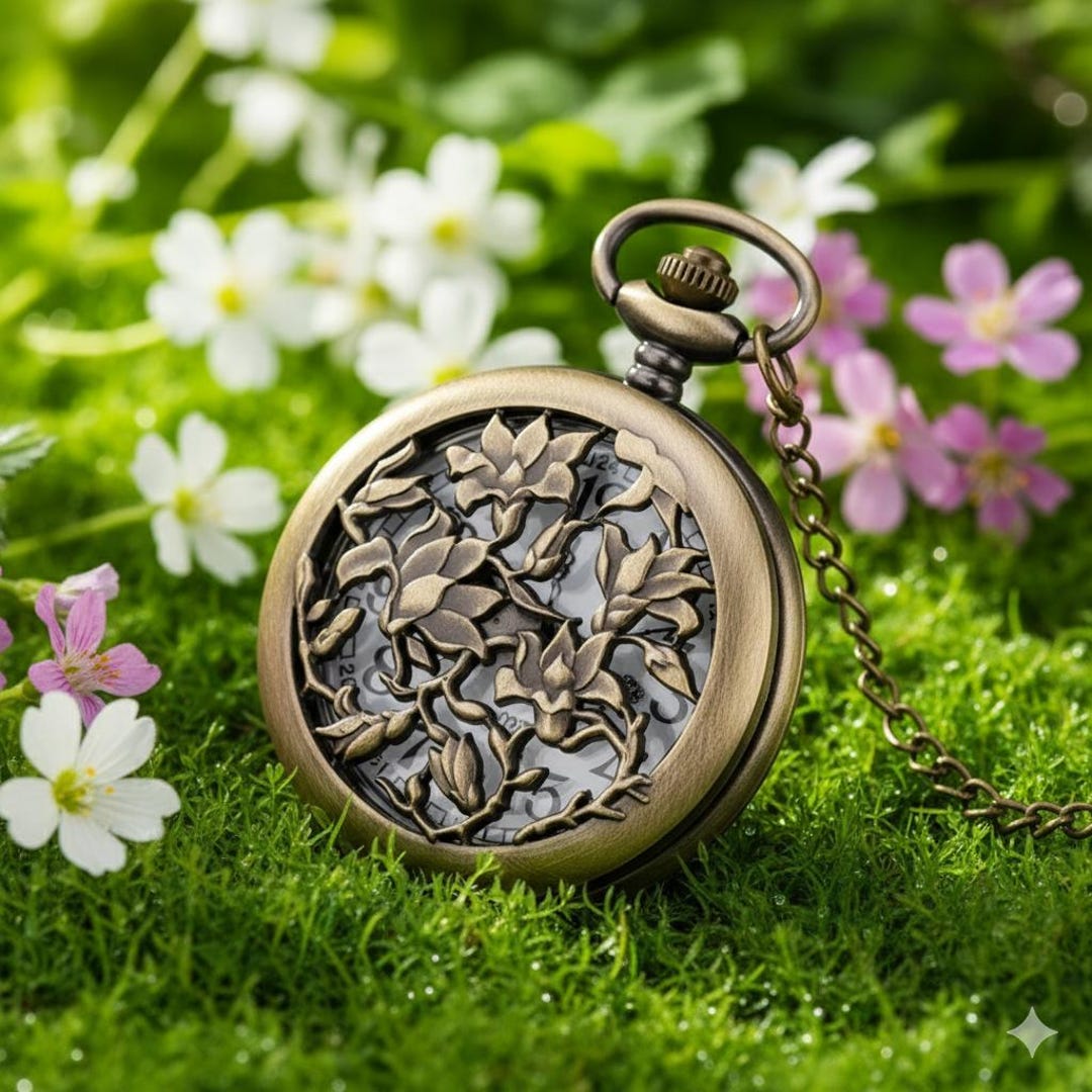 Hollow Flower Pocket Watch Necklace | Vintage Engraved Floral Gift for ...