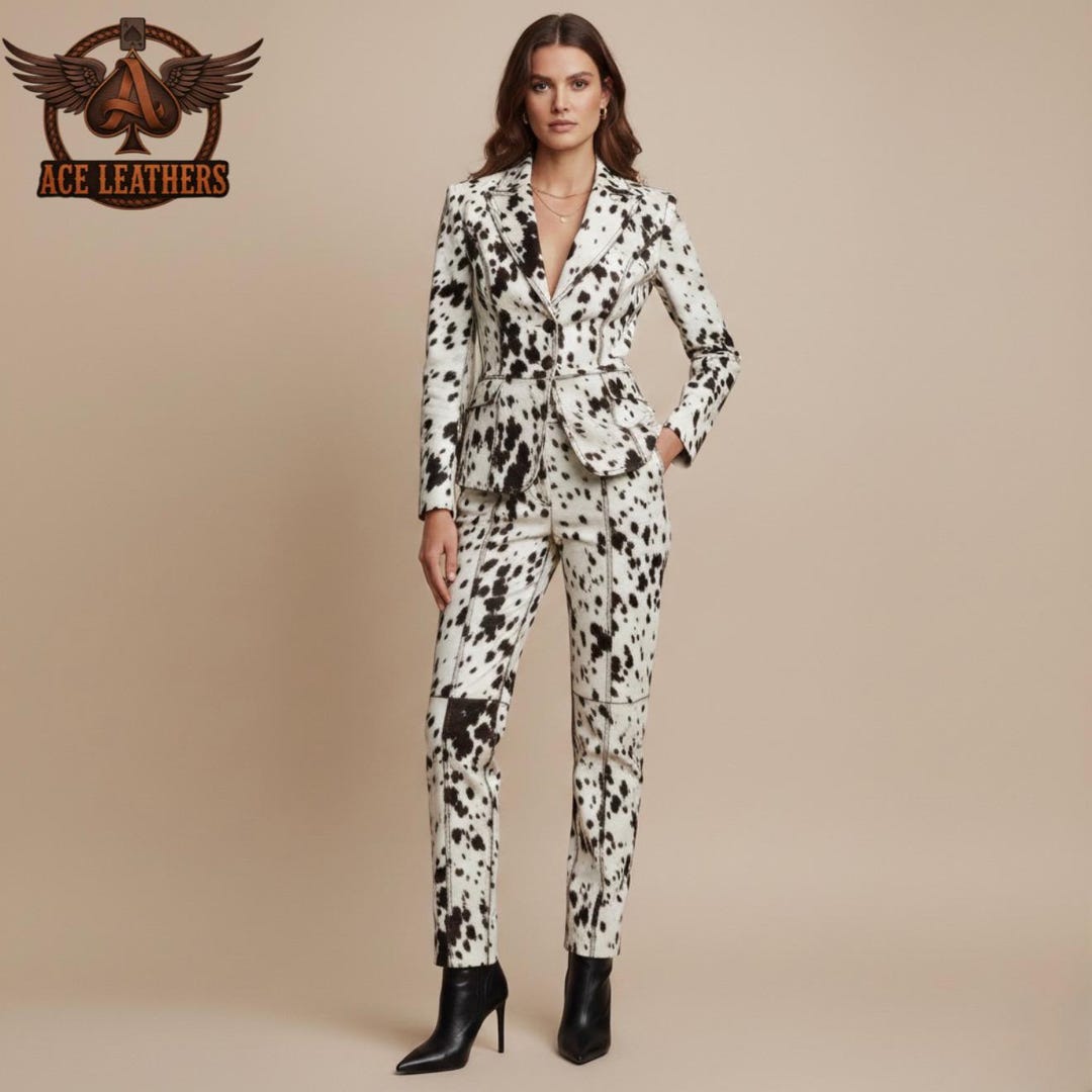 Cow Print Leather Suit for Women – Handmade Dalmatian Style Leather ...