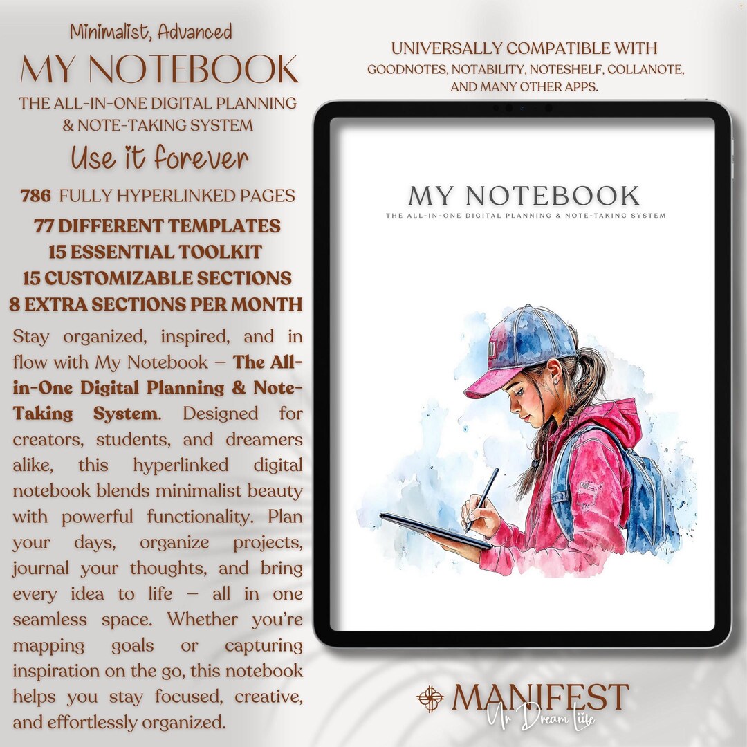 Digital Notebook & Planner | 15 Sections | 77 Templates | 8 Monthly ...