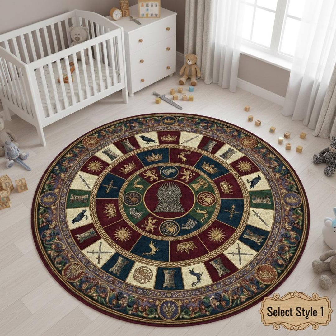 Personalised Round Rug, Chess Board Mat, Fantasy Kingdom Print, Game ...