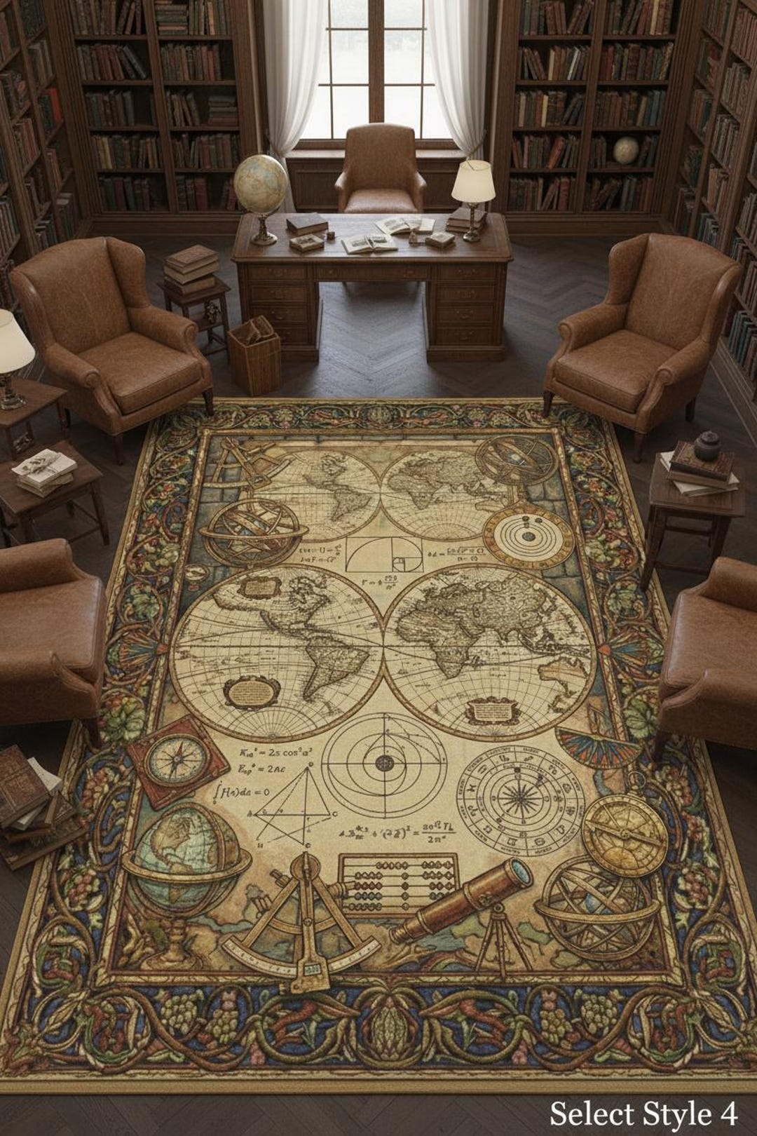 Bookish World Map Rug, Renaissance Art Print, Dark Academia Decor ...