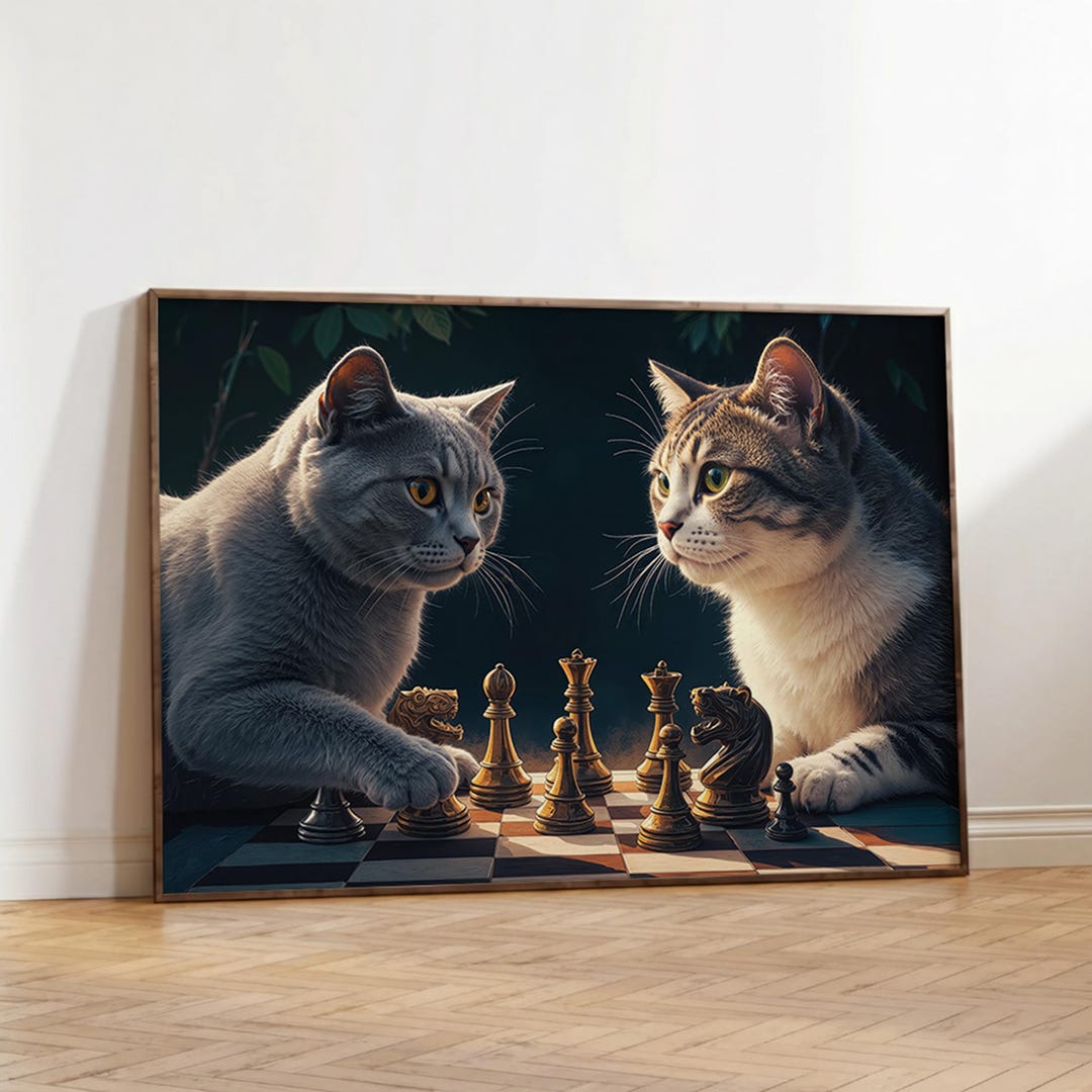 Cats Playing Chess Poster – Funny Cat Art Print, Whimsical Animal Wall ...