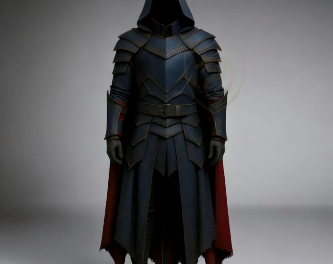 Dark Fantasy Genuine Leather Medieval Armor Cosplay Outfit Hooded Cloak ...