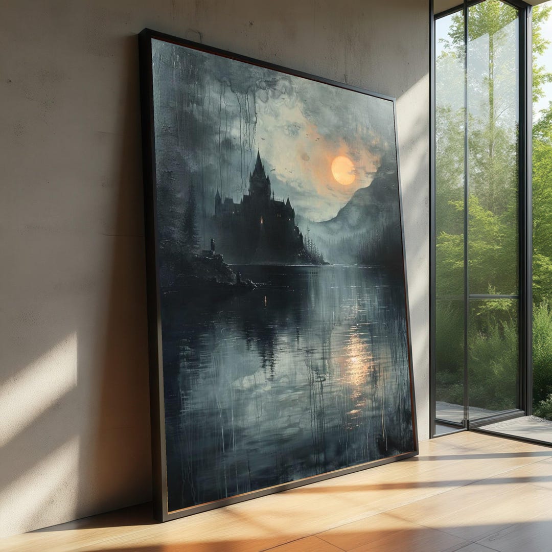 Mysterious Gothic Castle at Moonlight, Dark Fantasy Landscape Canvas ...