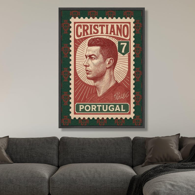 Cristiano Ronaldo Portugal Stamp Canvas, Vintage Soccer Wall Art ...