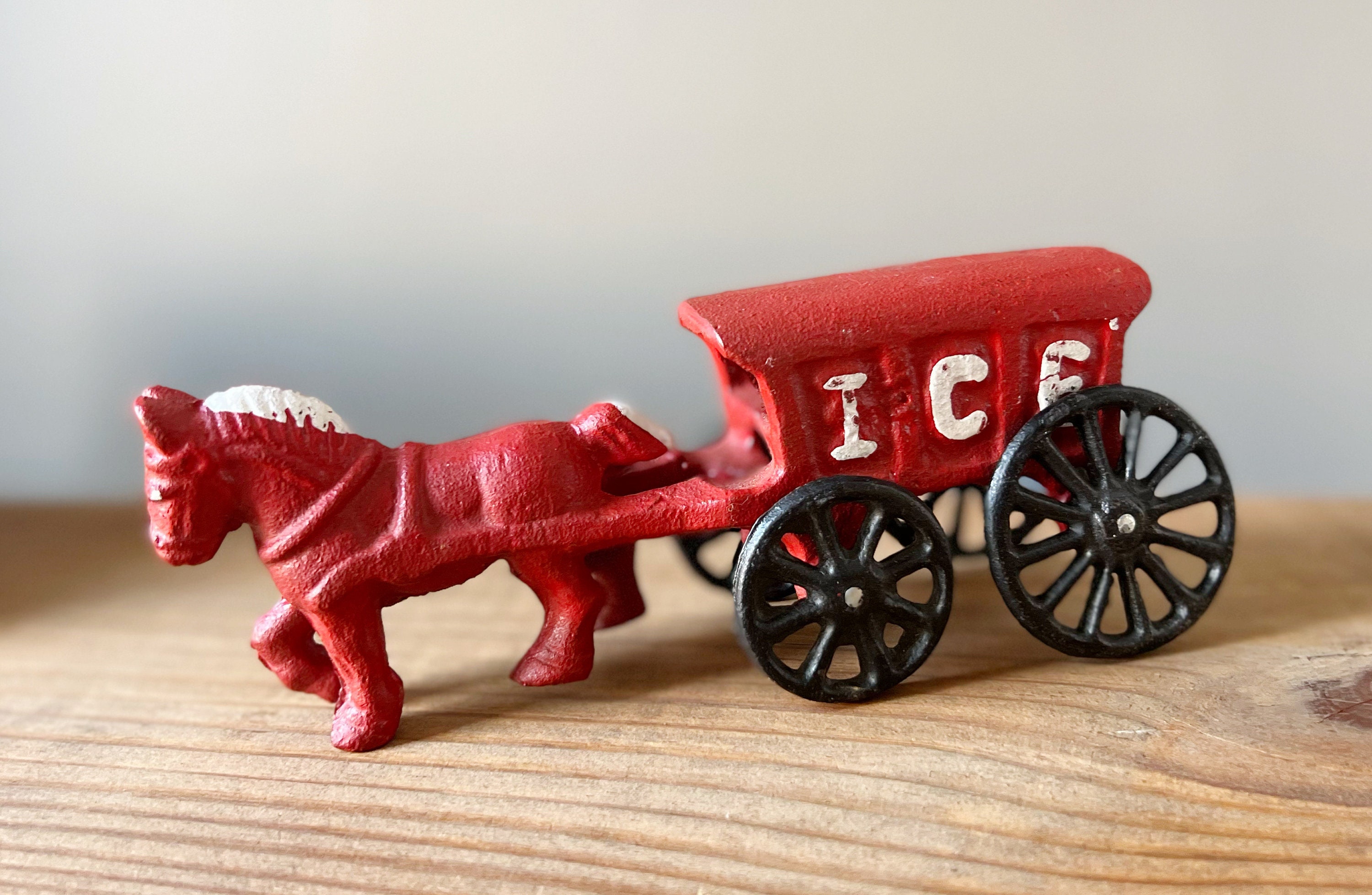 Vintage Cast Iron Red Ice Wagon - Etsy