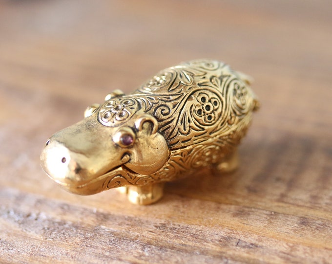 Rare Vintage Brass Hippo Shaped Max Factor Perfume Locket Pill Box ...