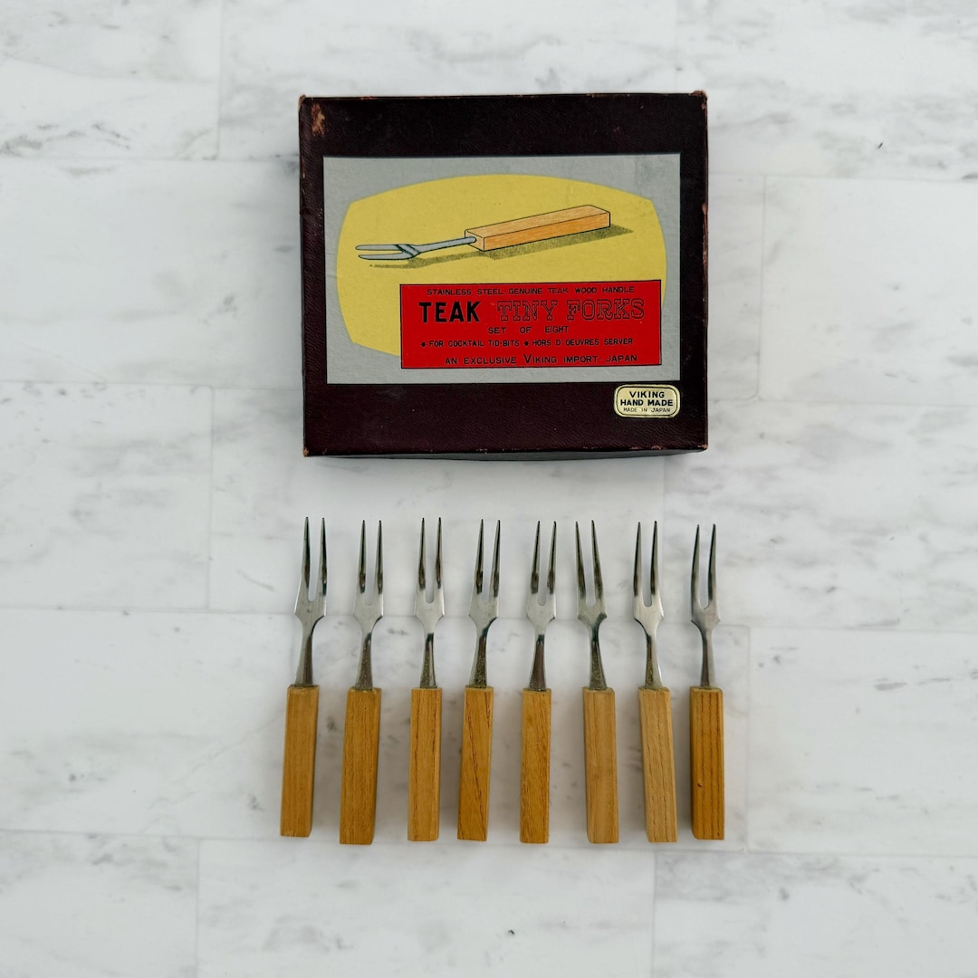 Stainless Steel Genuine Teak Wood Handle Teak Tiny Forks Set of Eight ...