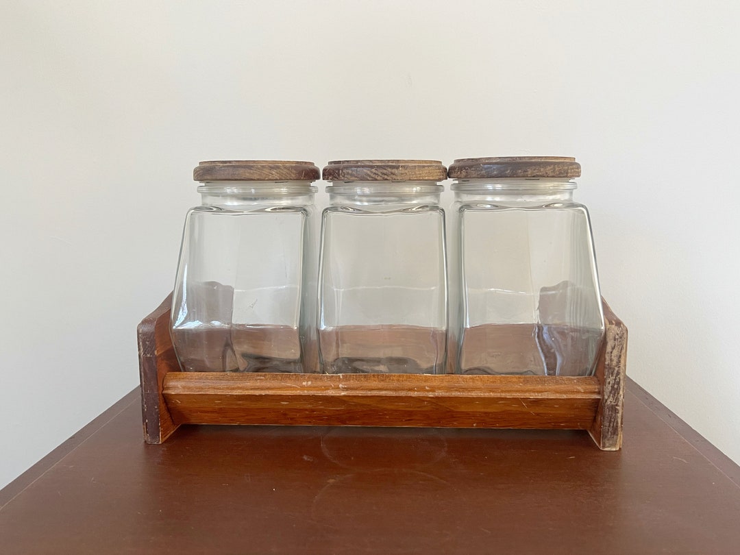 Set of 3 Shell Gas Station Storage Jars With Wooden Stand - Etsy