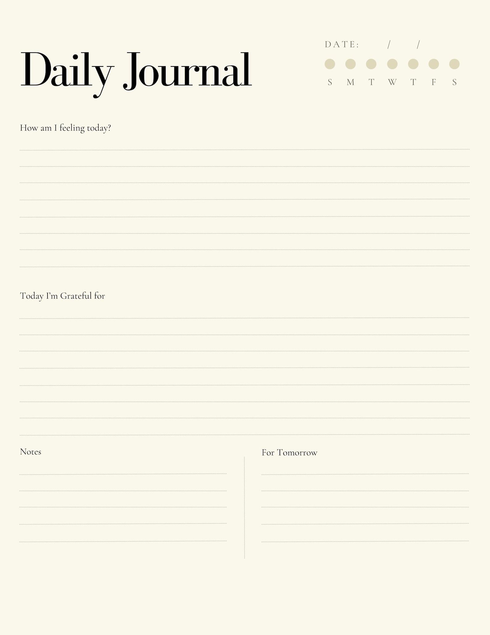 Daily Journal | Printable Gratitude & Reflection Worksheet | Minimalist ...