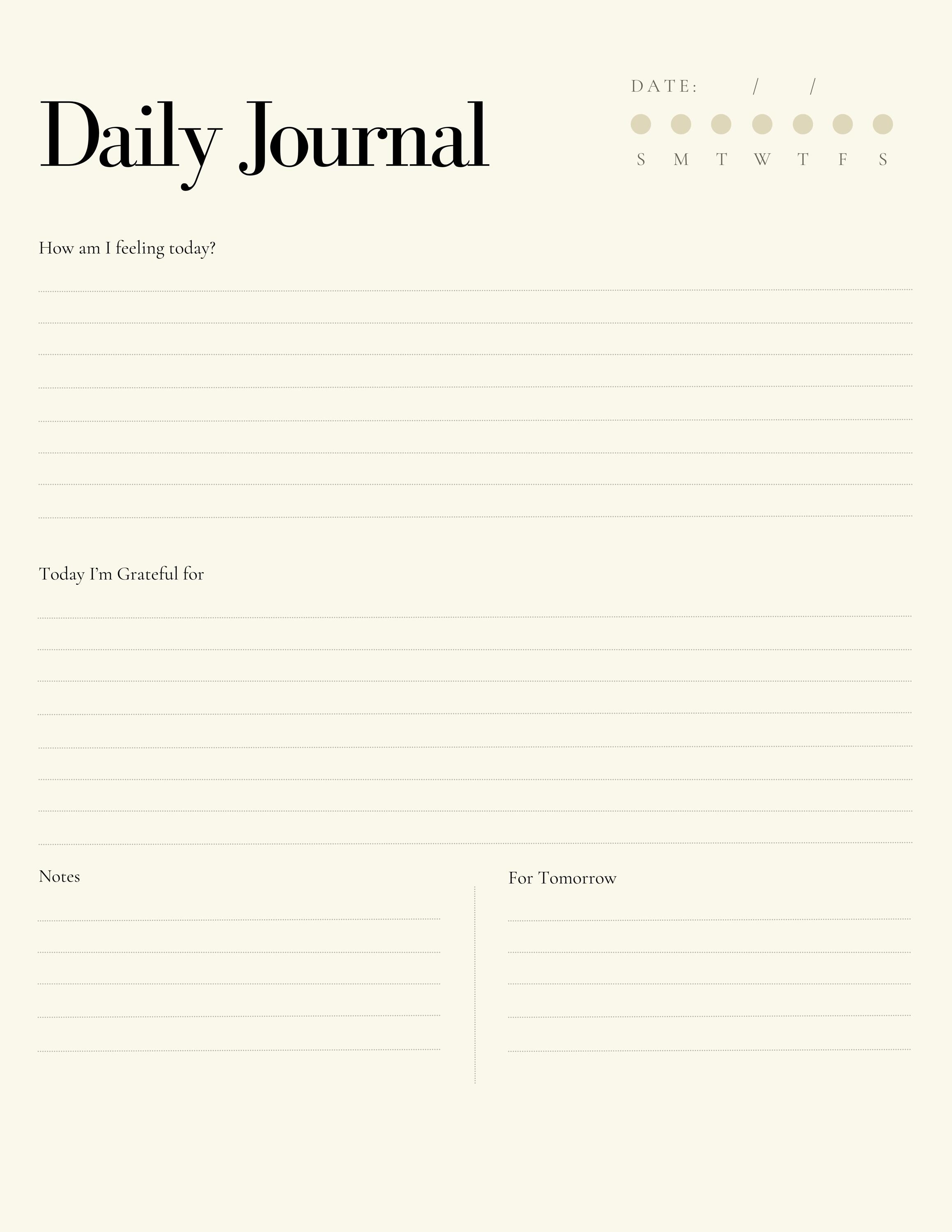 Daily Journal | Printable Gratitude & Reflection Worksheet | Minimalist ...