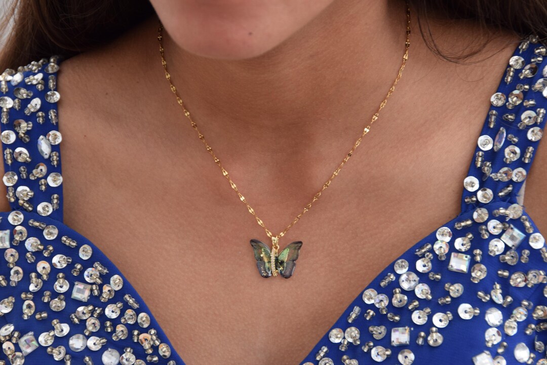 Emerald Butterfly Necklace, 18k Gold Plated Titanium Steel - Etsy