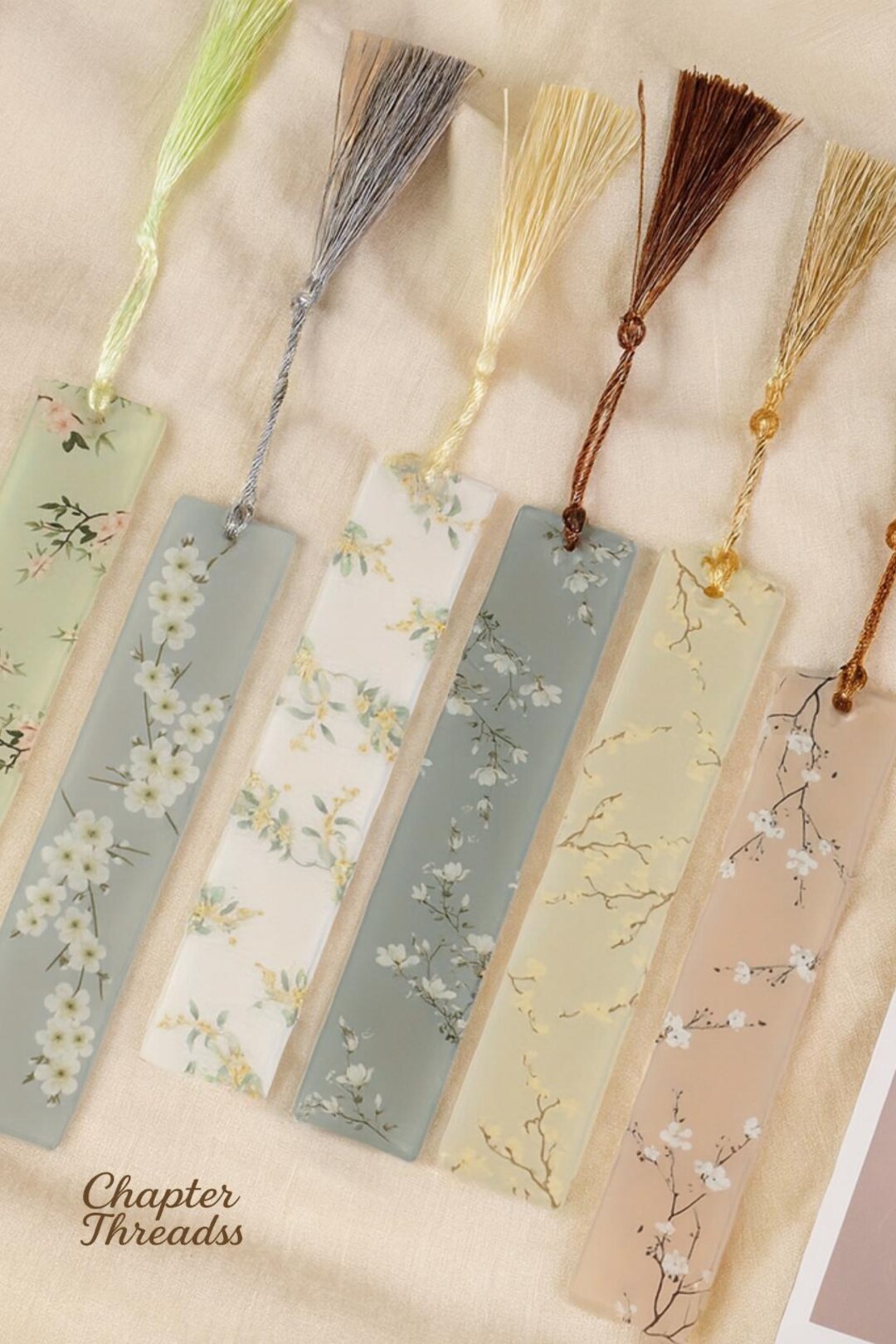 Floral Acrylic Bookmarks With Tassel - Japanese Style, Set of 6 - Etsy