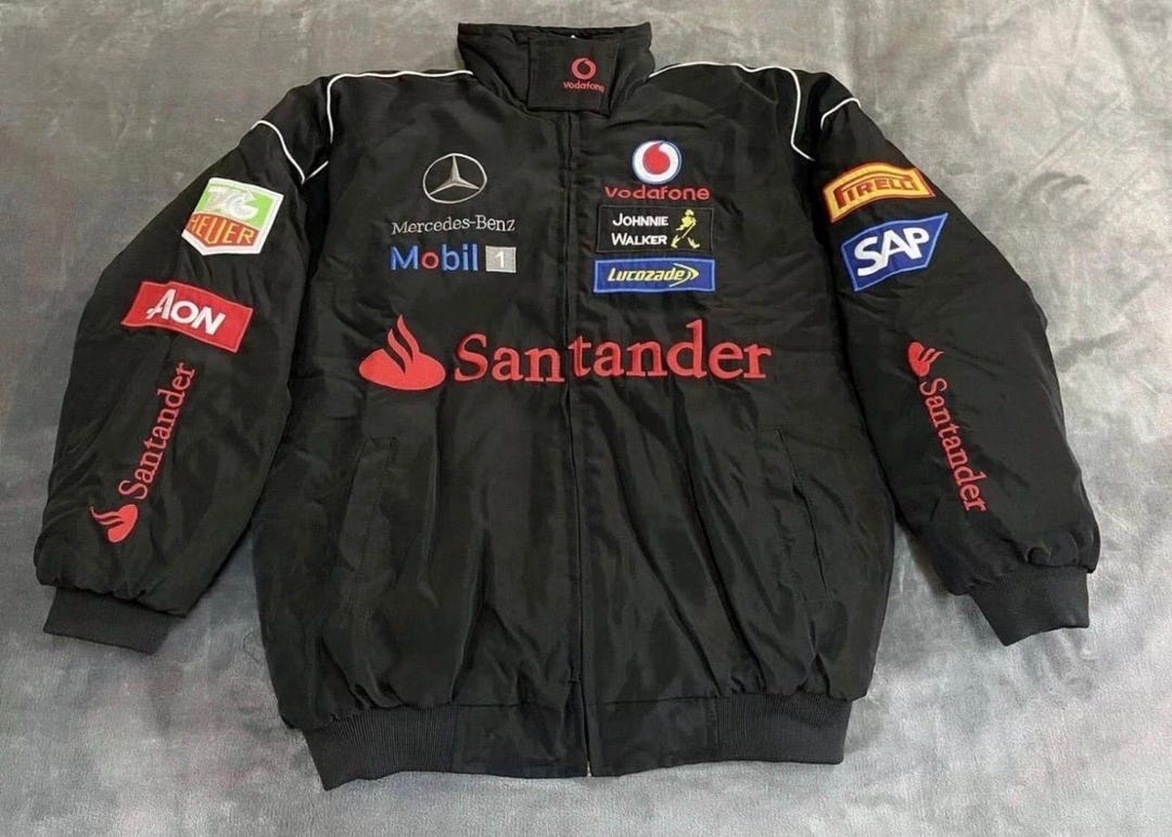 Nascar Mercedes Satander F1 Inspired Racing Jacket Embroidered Bomber ...