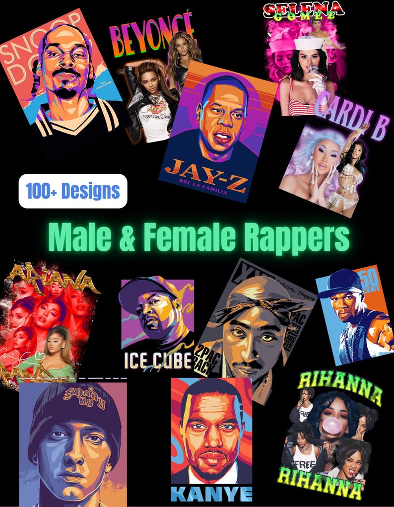100+ Greatest Rappers PNG Bundle | Male & Female Rap Artists | DTF ...