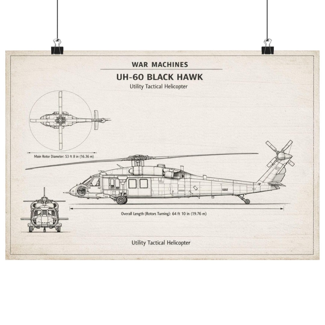 War Machines Series – UH‑60 Black Hawk Military Helicopter Blueprint ...