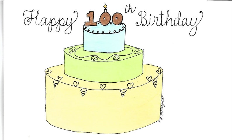 Personalized 100th Birthday Card, Hand-painted Watercolor - Etsy