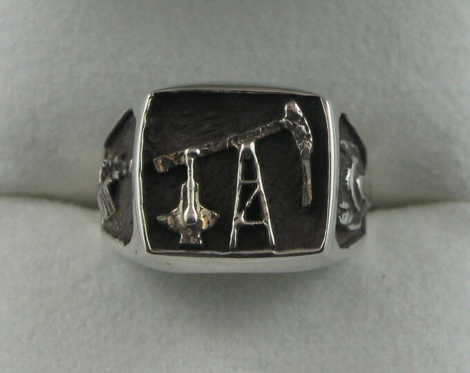 Oil Rig Unisex Sterling Silver Ring - Etsy