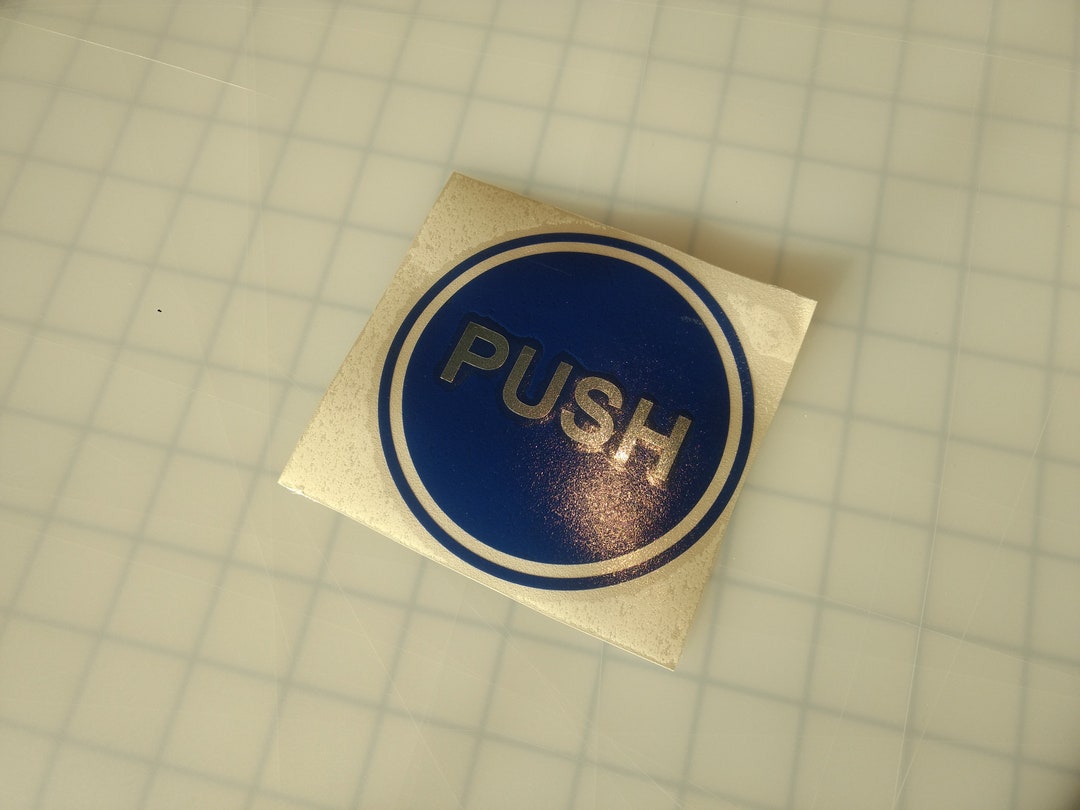 Push Pull Decal - Circle - Dark Blue Background With Silver Metallic ...