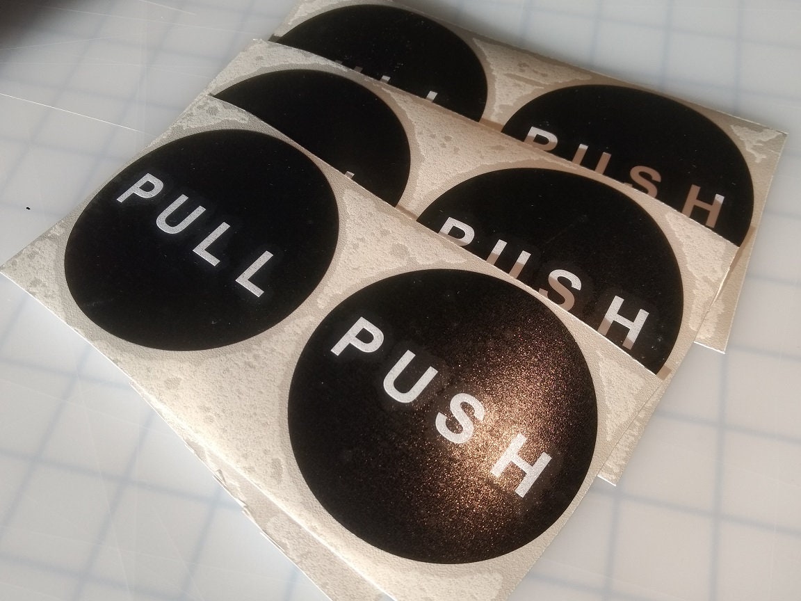 Push Pull Decal Circle Black Background With White Text - Etsy