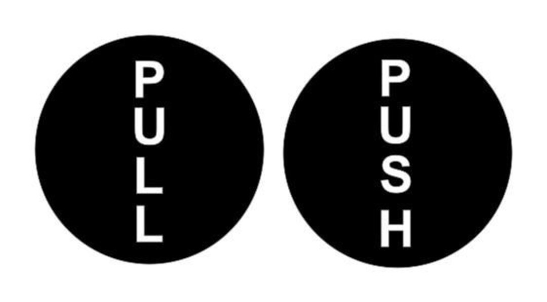 Push Pull Decal Circle Black Background With White - Etsy