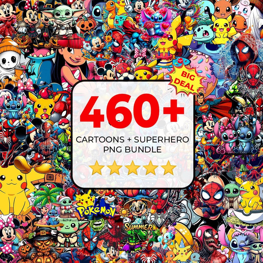 460+ Cartoons Mega Bundle Png, Cartoons Bundle, Retro Png Files ...
