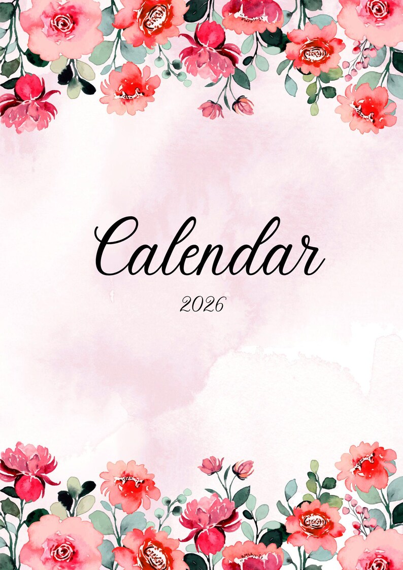 A4 // Calendario 2026, imprimible con motivos florales pastel (PDF ...