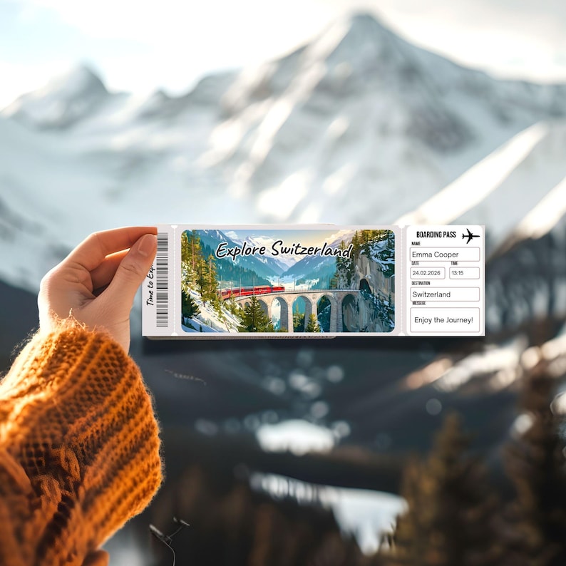Switzerland Personalized Boarding Pass Ticket Template | Surprise ...