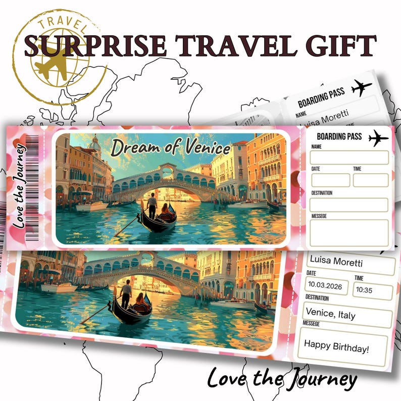 Venice Boarding Pass Template, Surprise Trip Ticket (instant Download ...