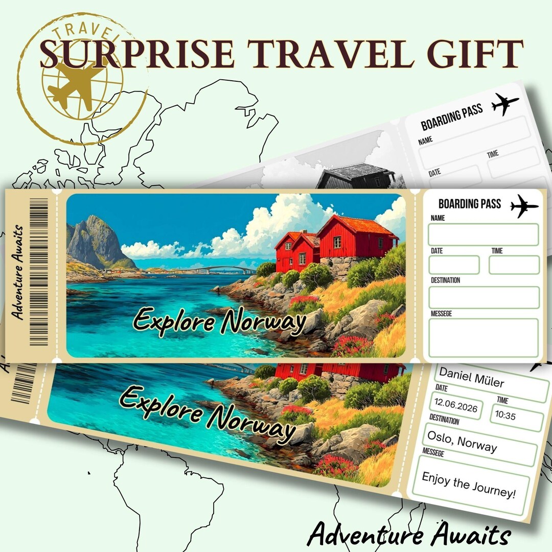Norway Boarding Pass: Surprise Travel Gift Voucher Trip Digital Ticket ...