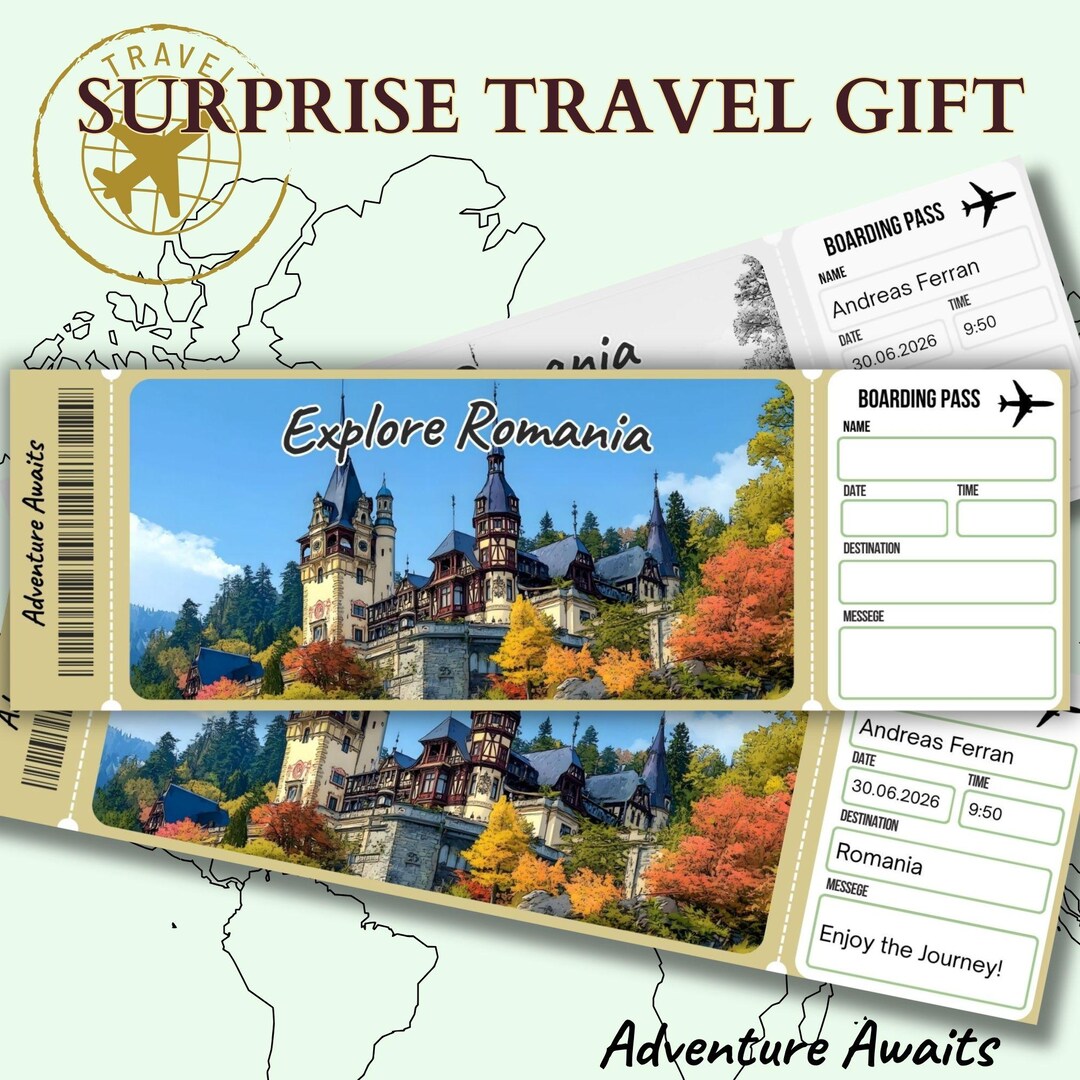 Romania Boarding Pass: Surprise Travel Gift Voucher Trip Digital Ticket ...