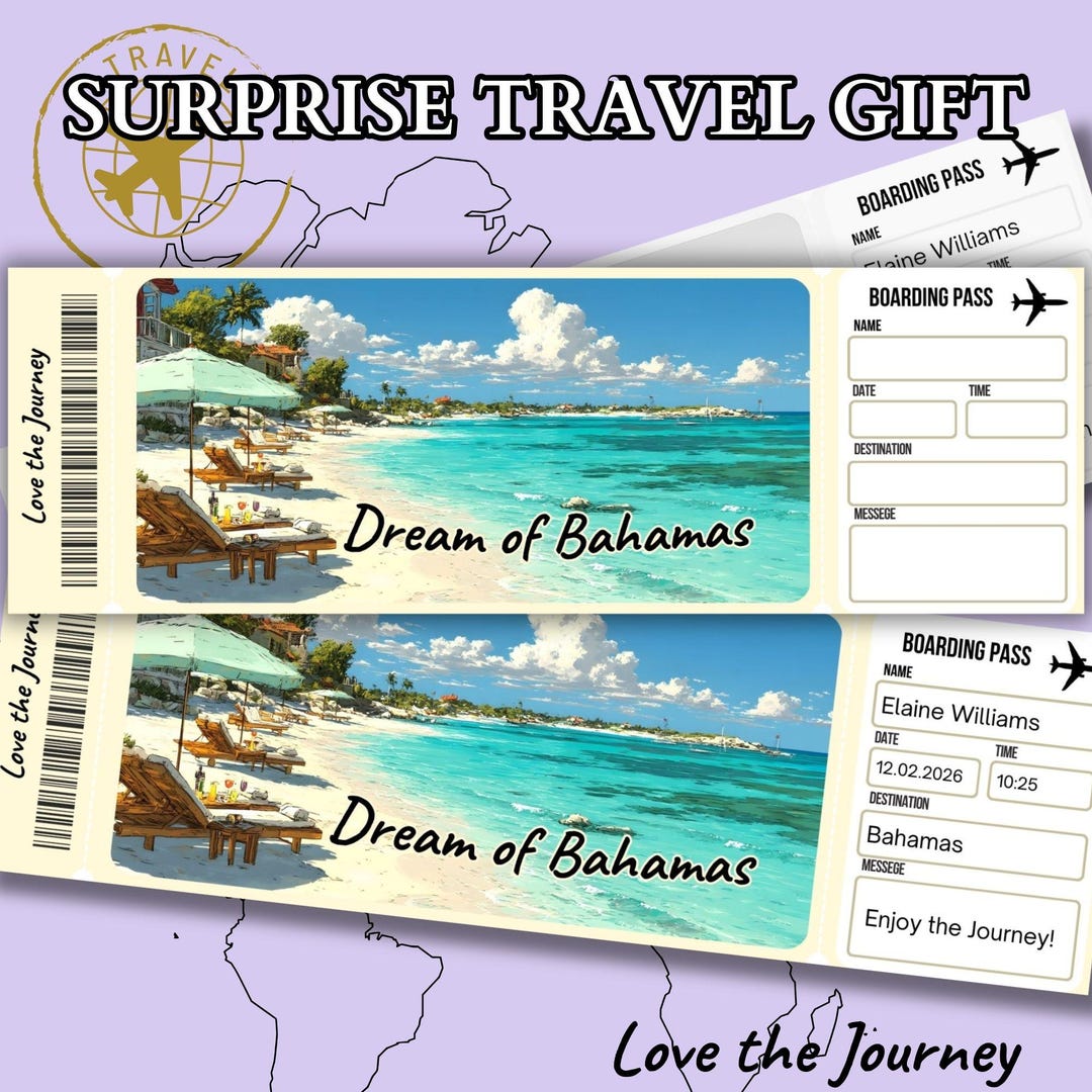 Bahamas Boarding Pass Template: Surprise Travel Gift Trip Digital ...