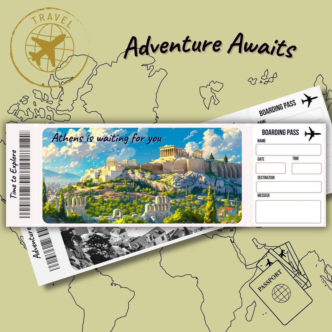Athens Boarding Pass Template: Surprise Travel Gift (digital Download ...