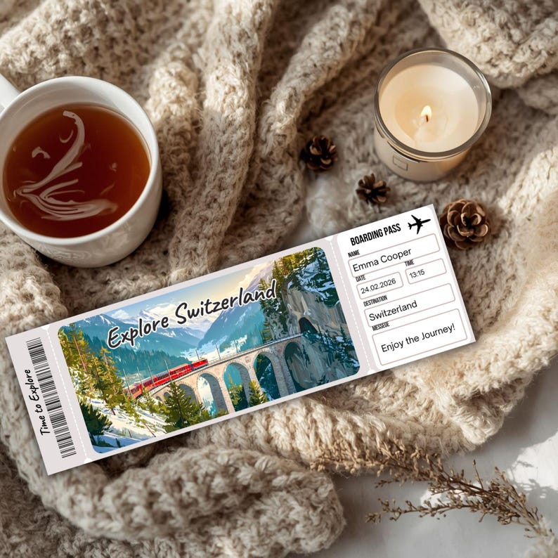 Switzerland Personalized Boarding Pass Ticket Template | Surprise ...
