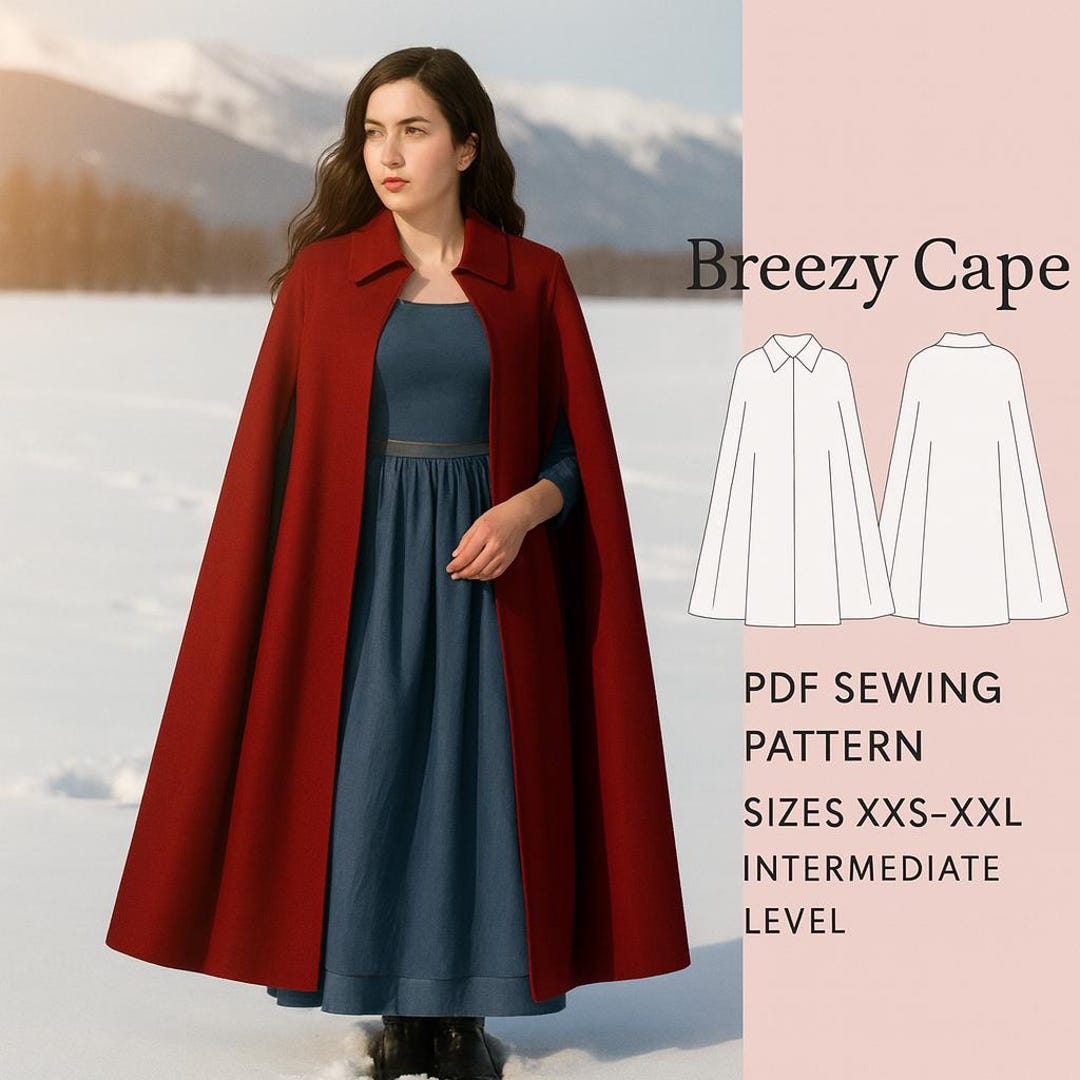Cloak With Collar Sewing Pattern | Digital PDF Cape Pattern Multi Sizes ...