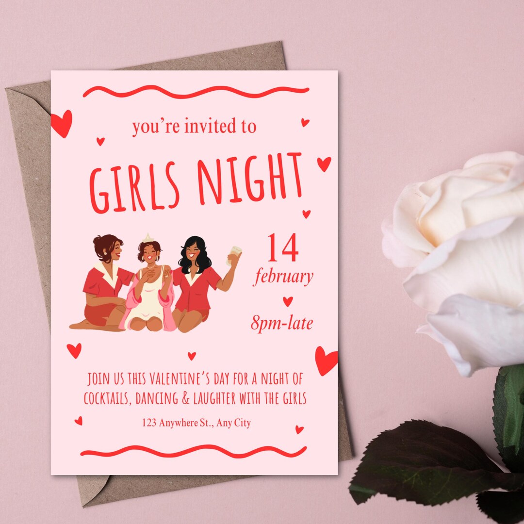 Girls Night Invitation Canva Template – Valentine’s Day Party - Etsy