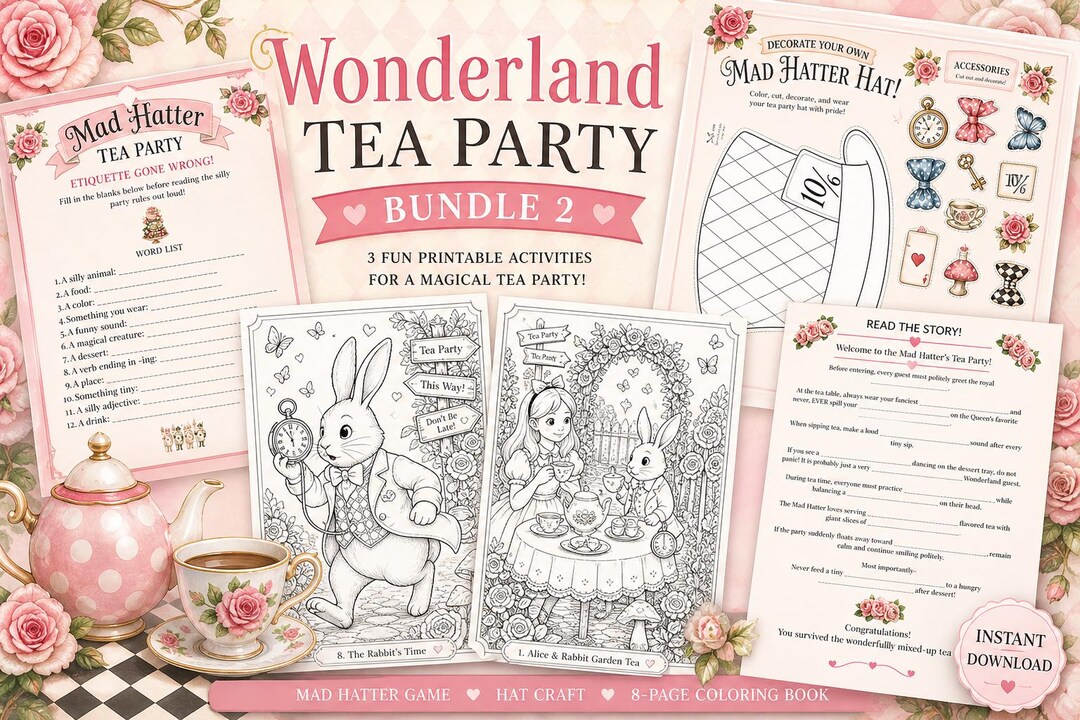 Mad Hatter Tea Party Game Activities Printable Bundle (digital Download ...