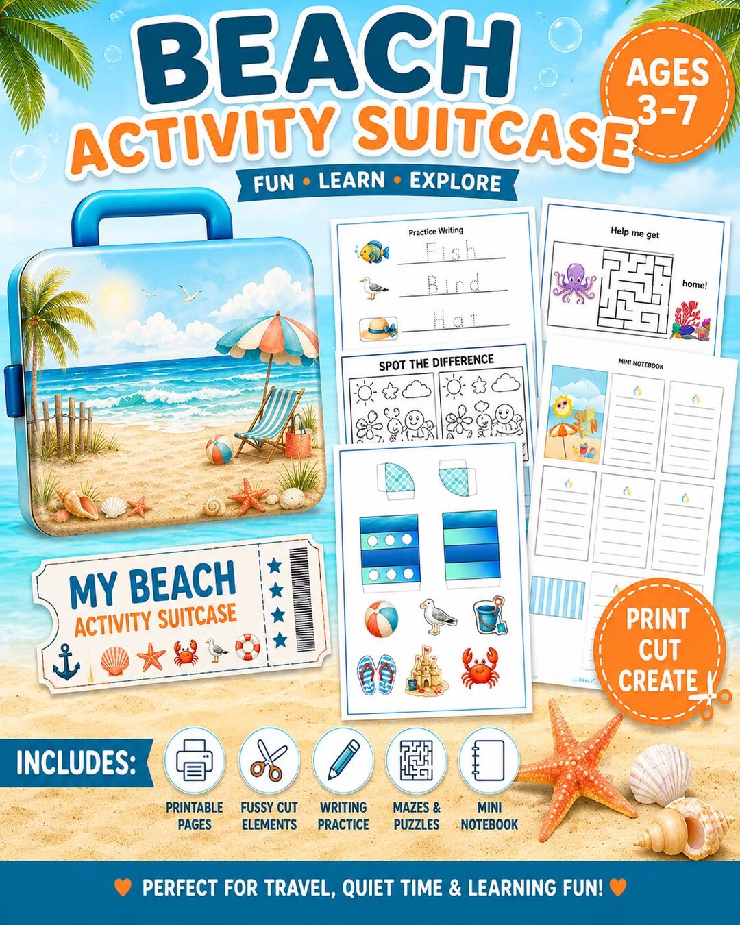 Beach Activity Suitcase Printable PDF for Kids | Travel Busy Kit ...