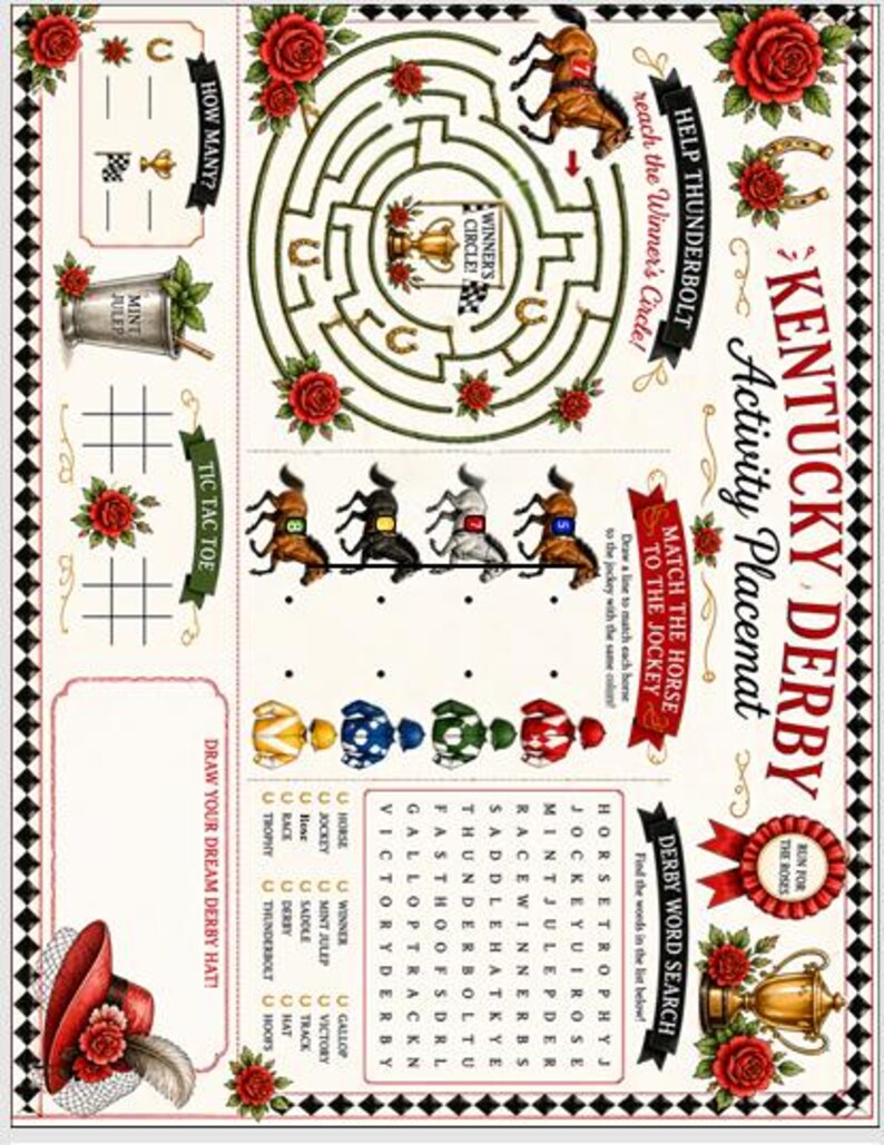 Kentucky Derby Kids Activity Bundle | Derby Hat Craft, Placemat, Memory ...