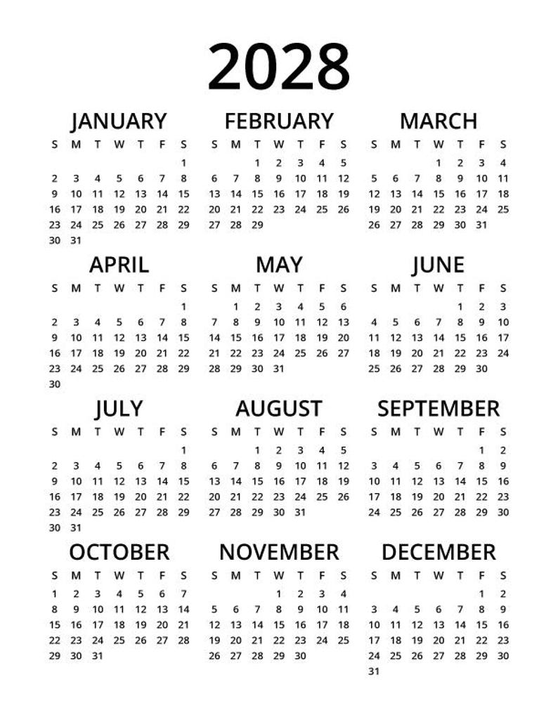 Clean Minimal Printable Yearly Calendar Super Pack 2025-2028 (includes ...