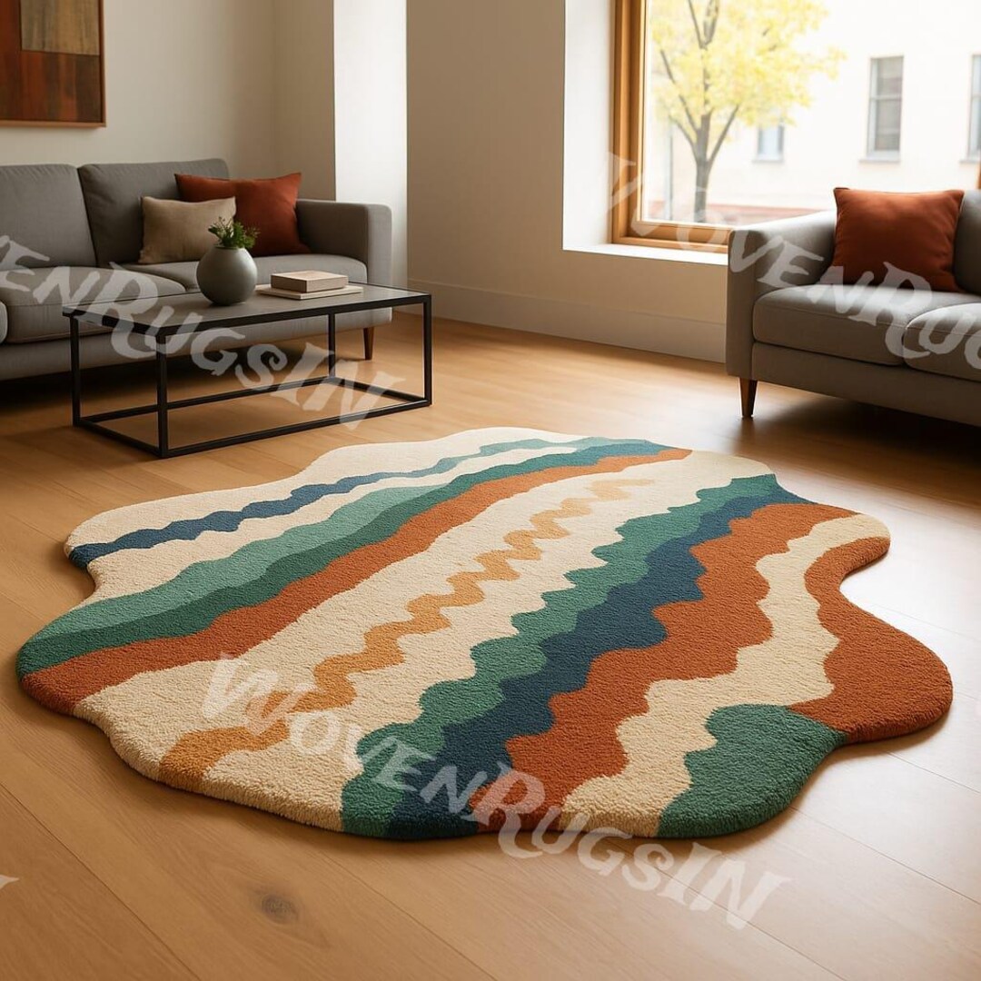 Abstract Wavy Area Rug: Retro Colorful Irregular Carpet - Etsy