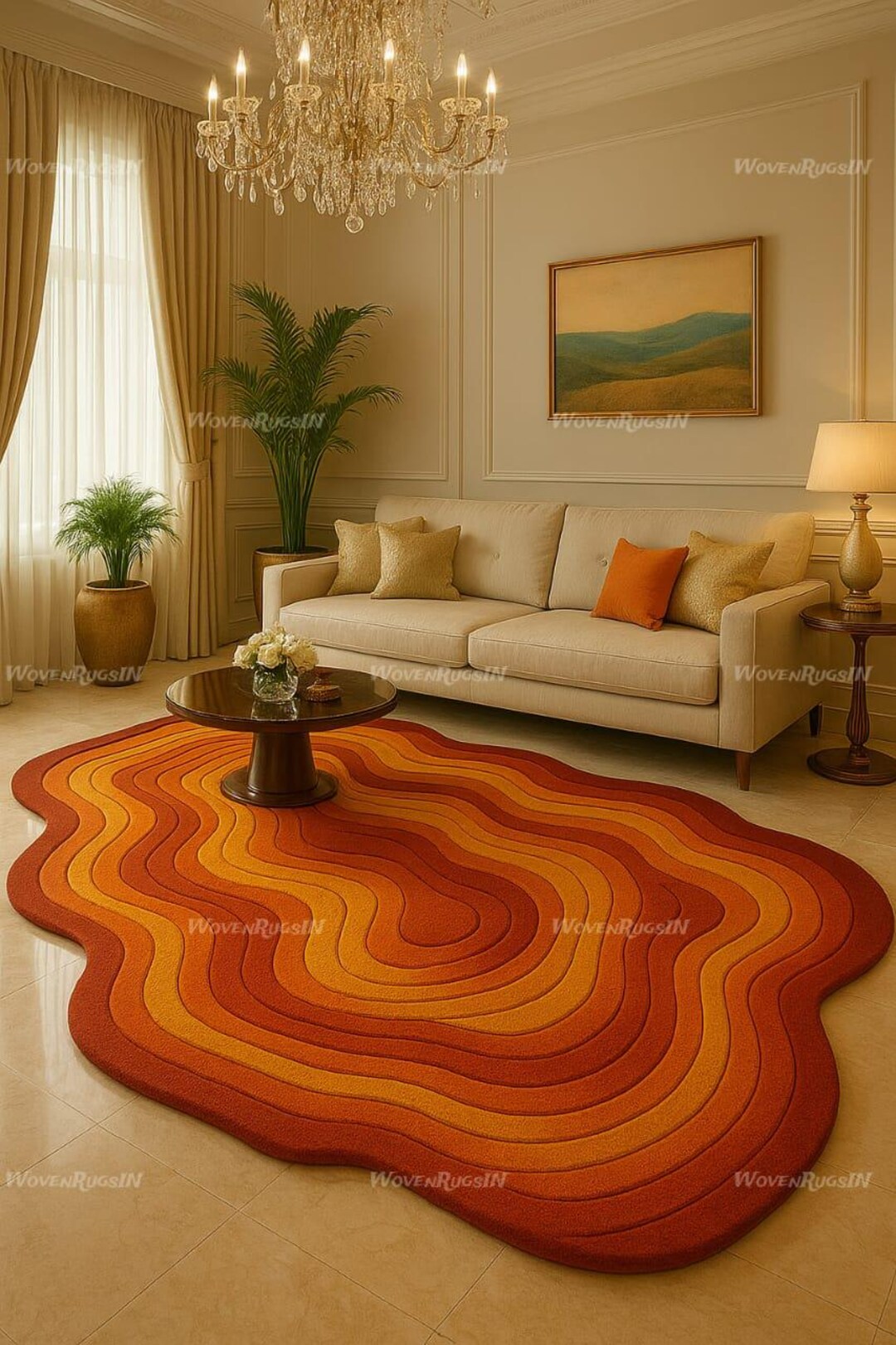 Retro Wave Modern Abstract Rug Wavy Orange Yellow 3D Layered Carpet for ...