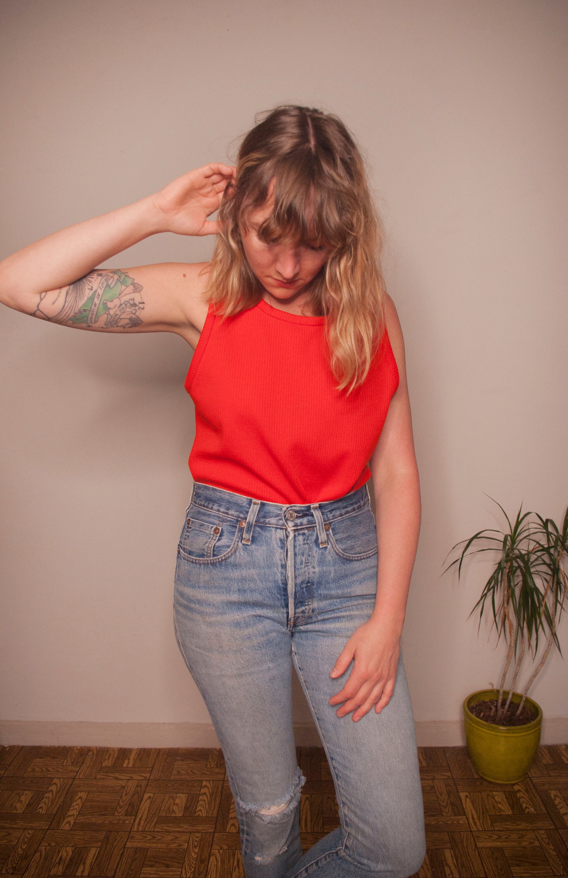 Vintage Clothing 70s Orangey-red Tank Top Women's Size | Etsy