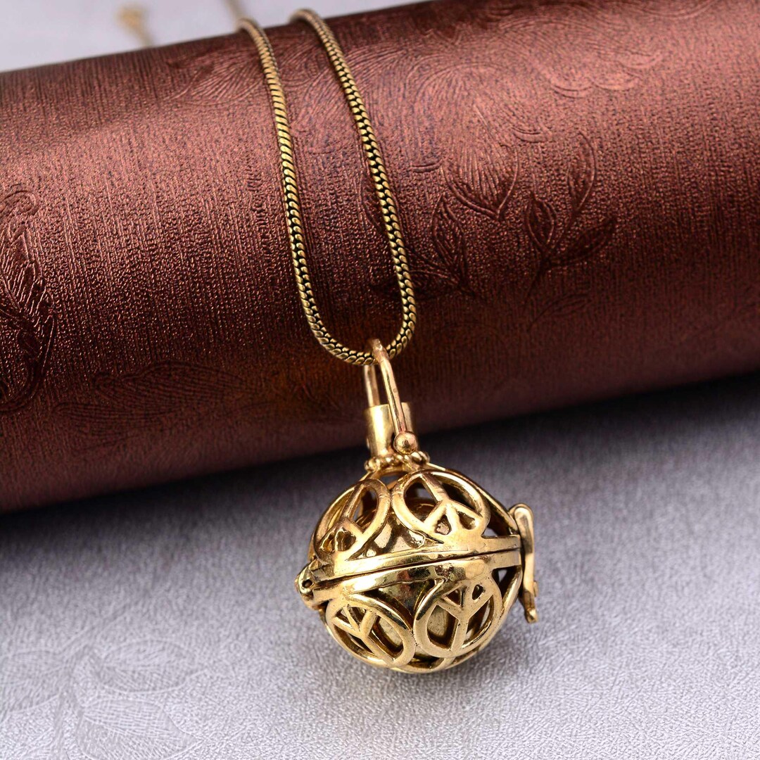 Gold Plated Filigree Ball Locket Pendant Necklace, Intricate Orb Sphere ...