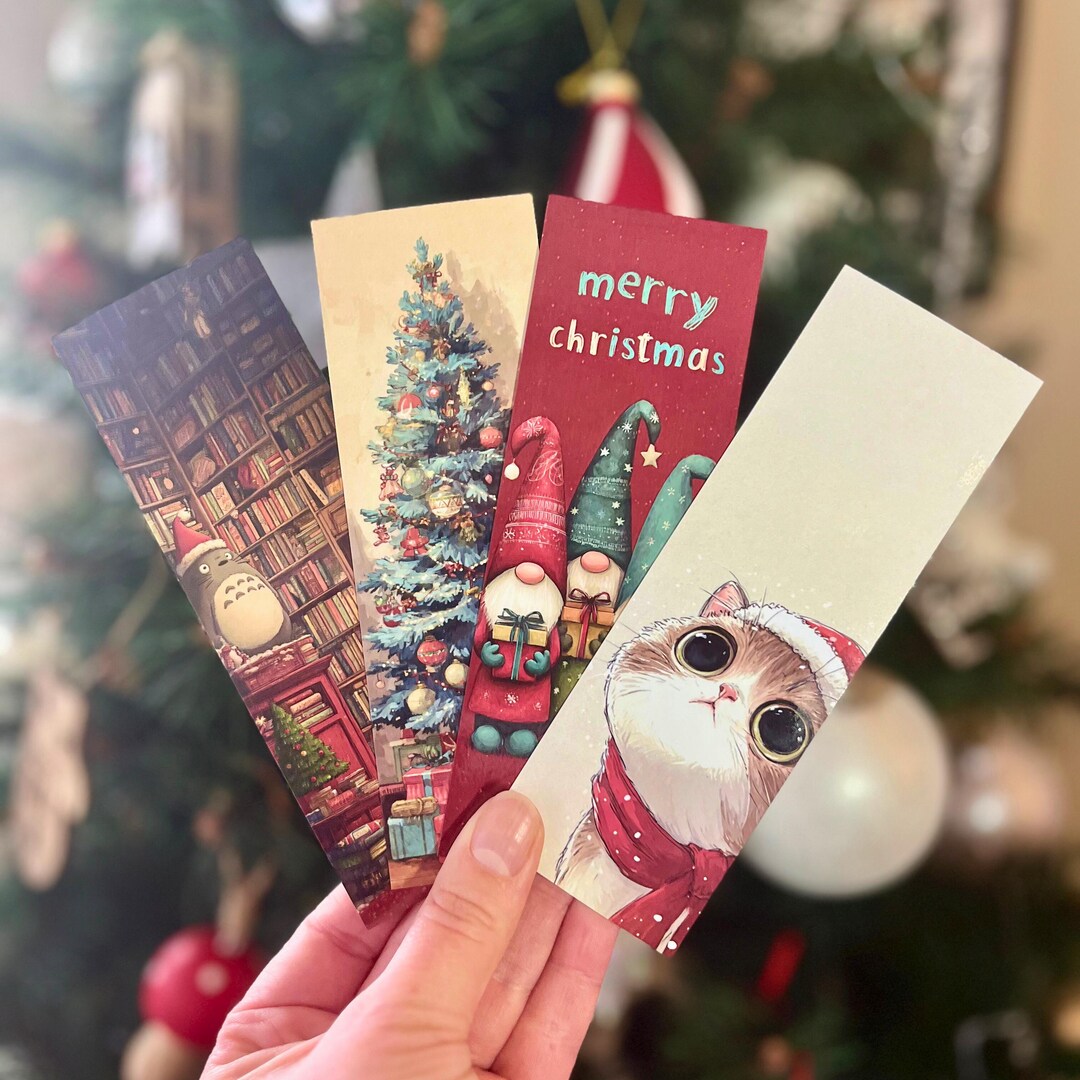 Christmas Bookmark Bundle , Set of 4 Illustrated Bookmarks, Stocking ...