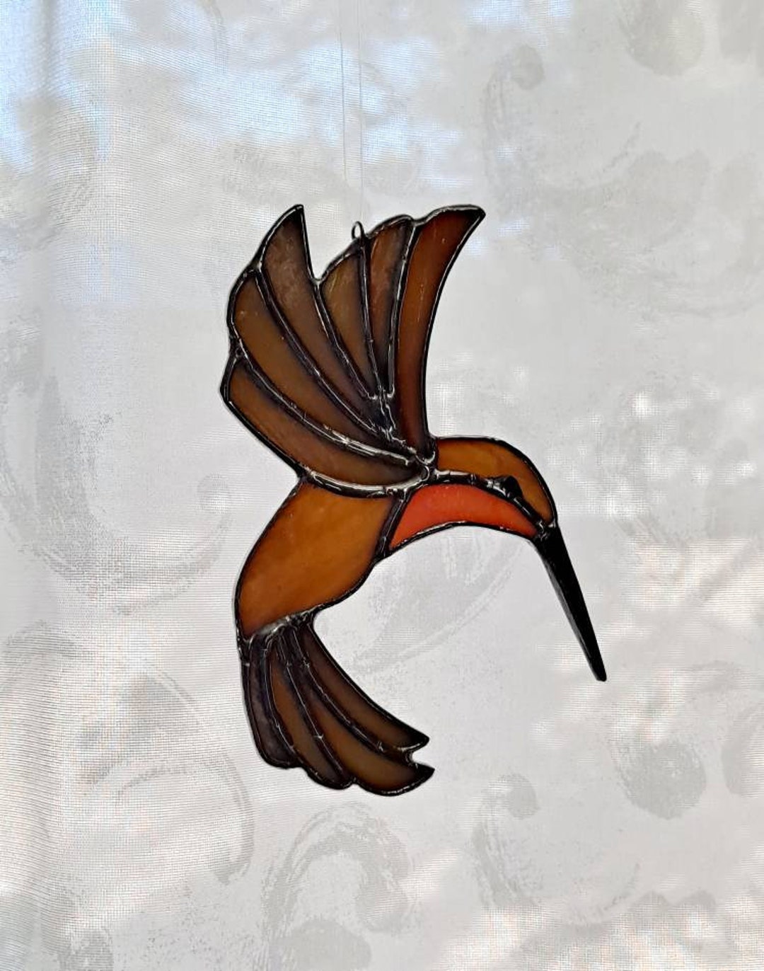 Rufous Hummingbird Suncatcher, Stained Glass Hummer, Window Decor ...