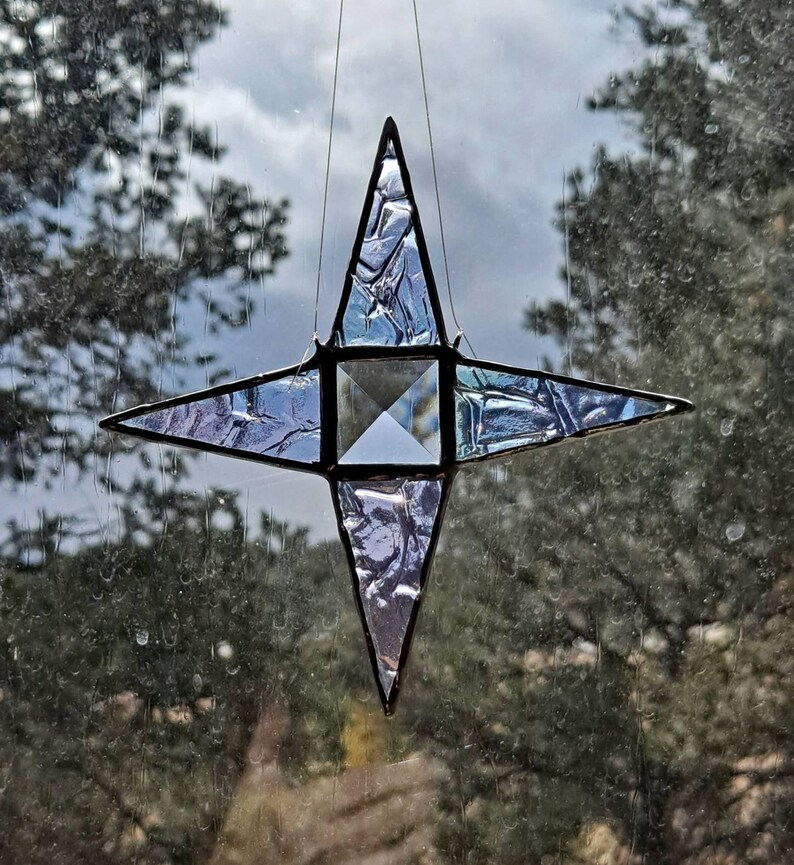 Iridescent Star Suncatcher, Handmade Stained Glass Window Star, Beach ...