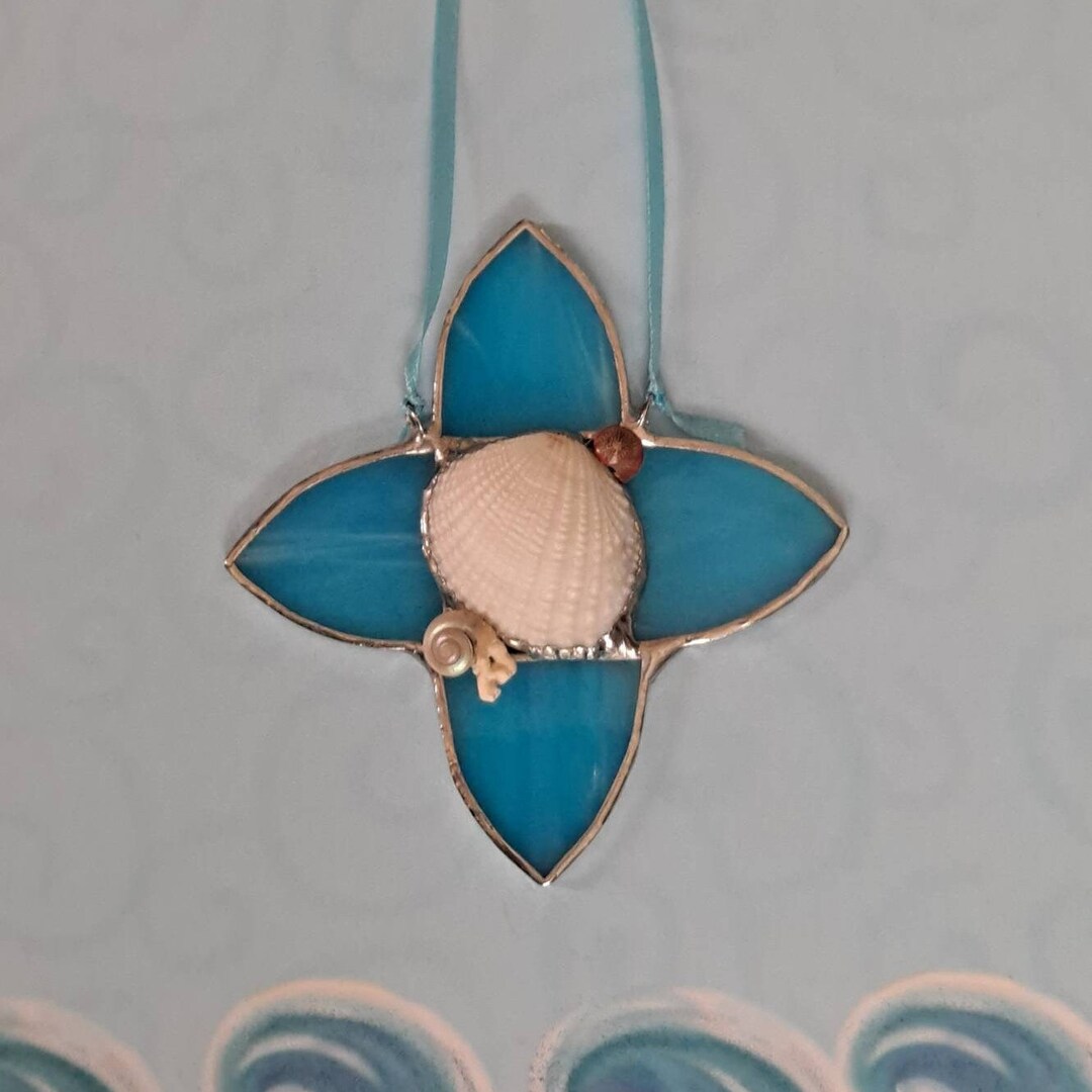 Seashell Suncatcher, Beach Stained Glass/seashell, Window Decor, Beach ...