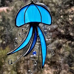 Jellyfish Suncatcher, Nautical Decor, Stained Glass Beach Treasures ...